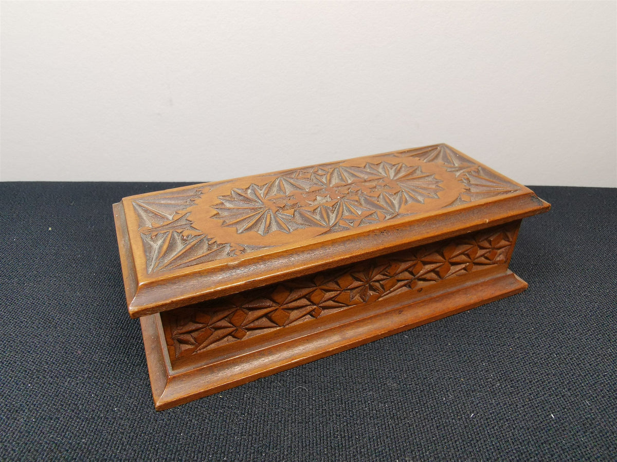Antique Stamp Box Wooden Hand Carved Wood Victorian Late 1800's