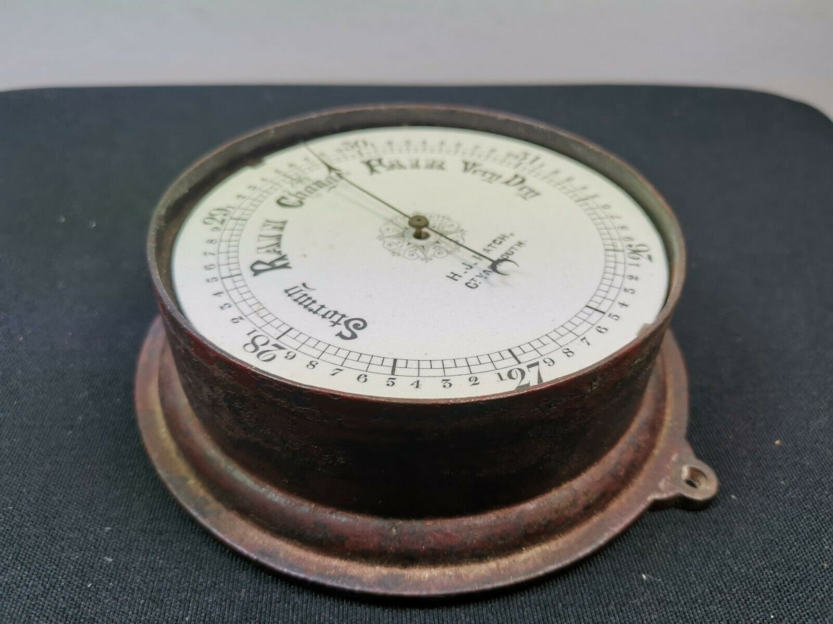 Antique Barometer Porcelain and Cast Iron Metal Wall Hanging H.J. Hatc