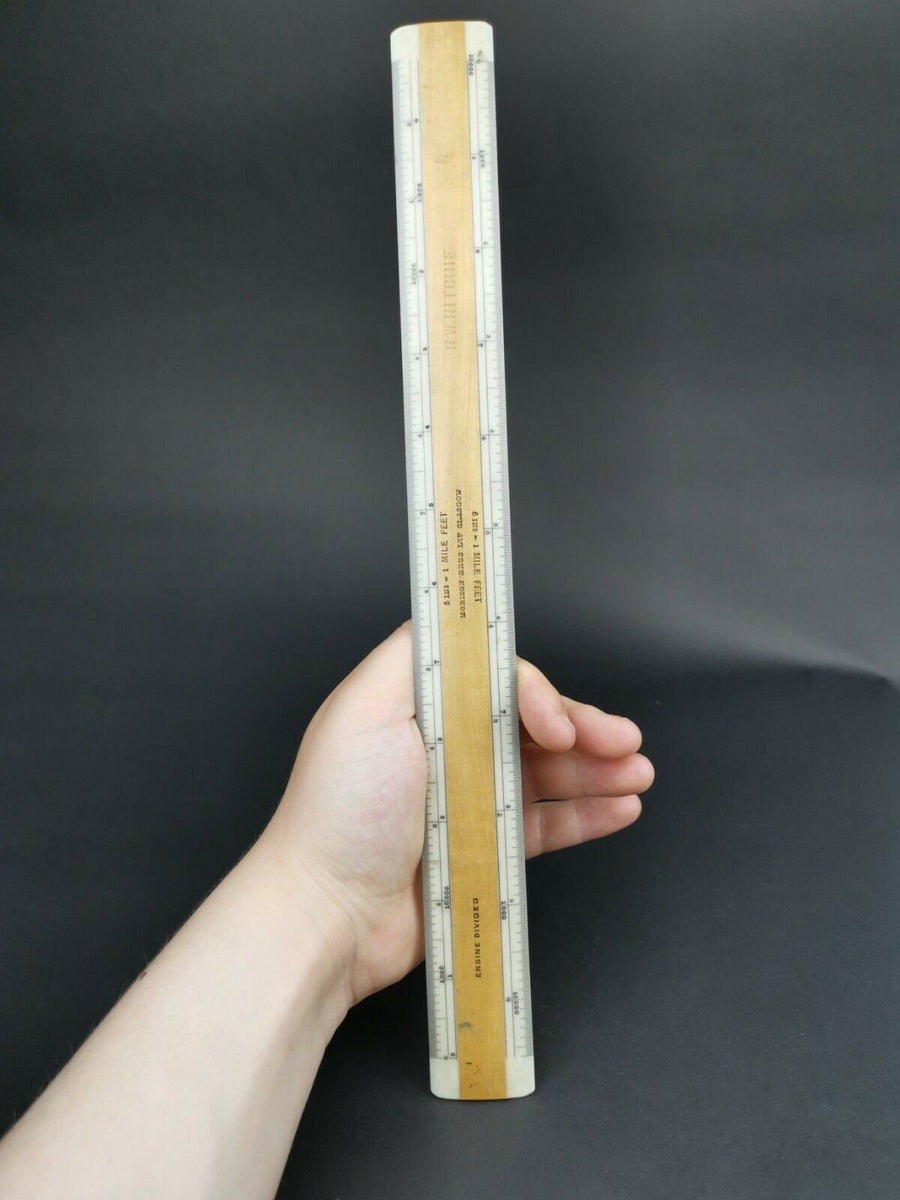 Antique Wood and Bovine Bone Engineers Ruler Measuring Rule Made By Mo