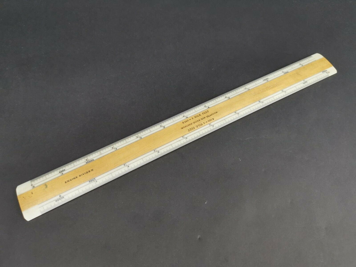 Antique Wood and Bovine Bone Engineers Ruler Measuring Rule Made By Mo