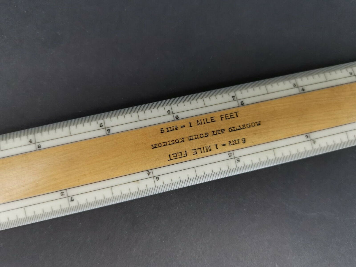 Antique Wood and Bovine Bone Engineers Ruler Measuring Rule Made By Mo