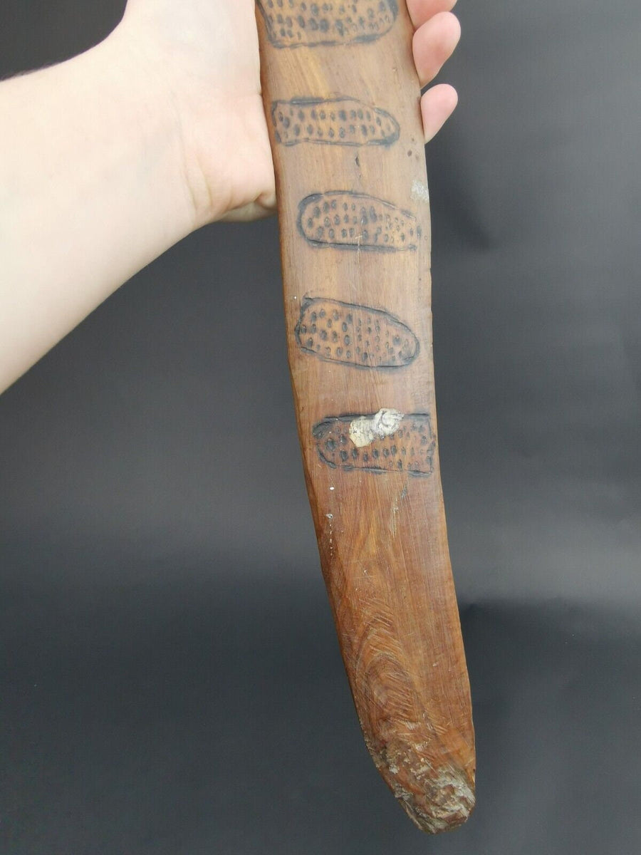 Antique Aboriginal Boomerang Hand Made Original Carved Wood Wooden wit